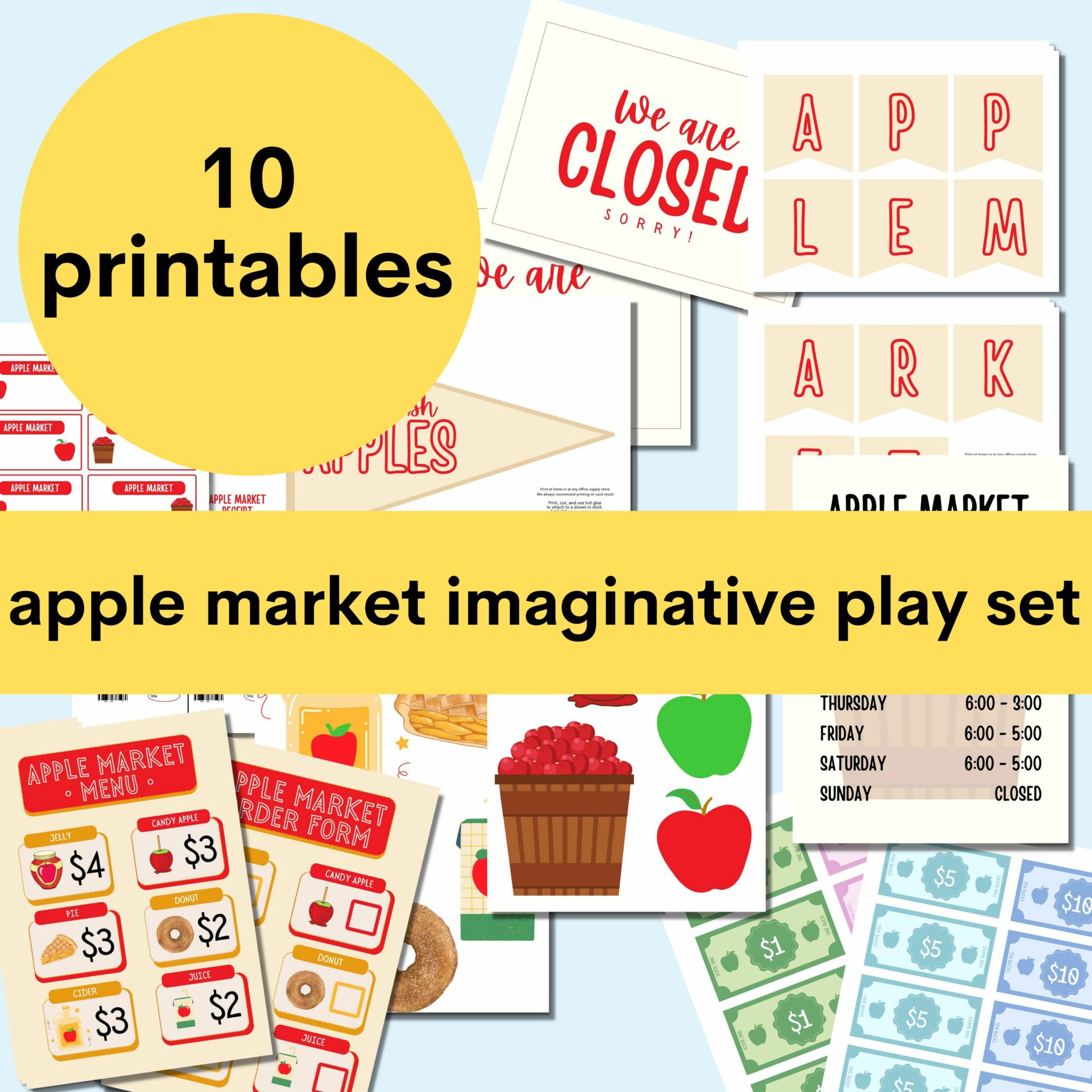 Apple Market Dramatic Play Printables Set