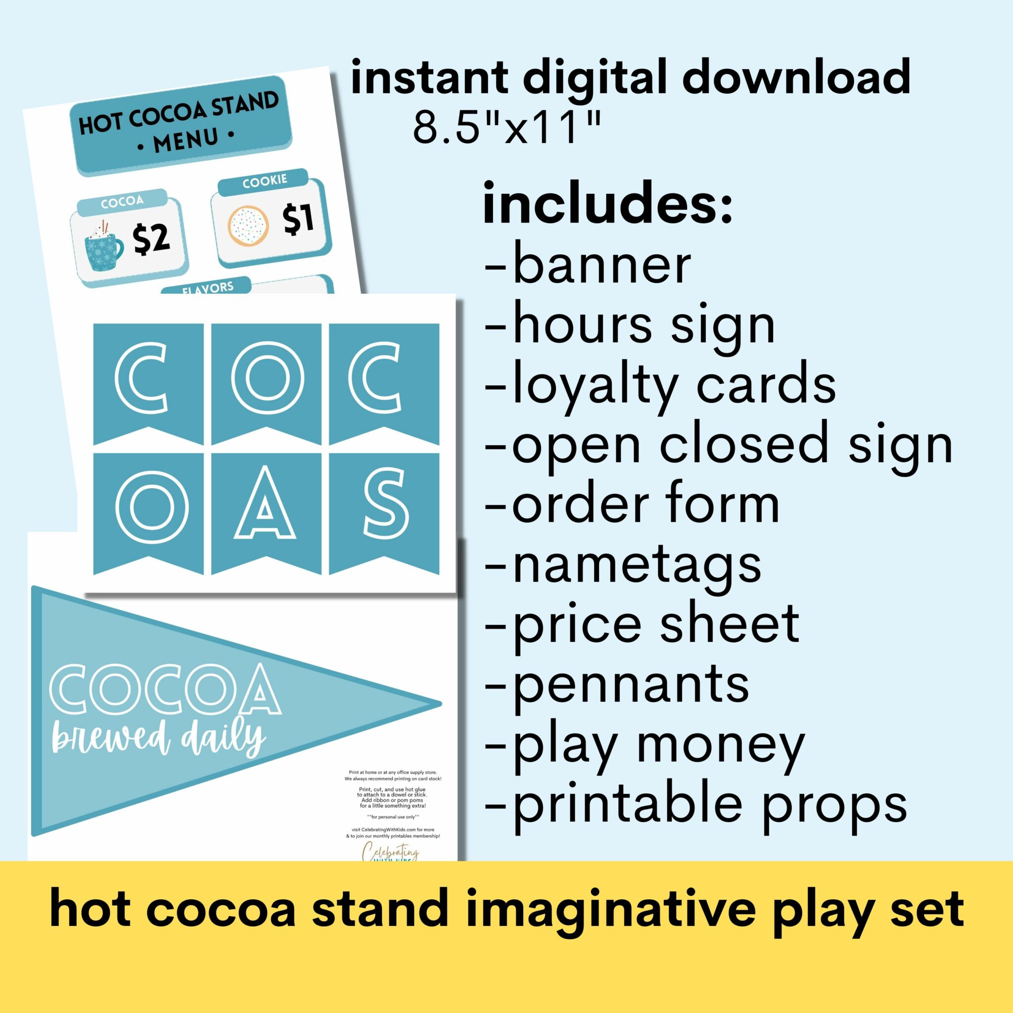 Hot Cocoa Stand Dramatic Play Printables Set