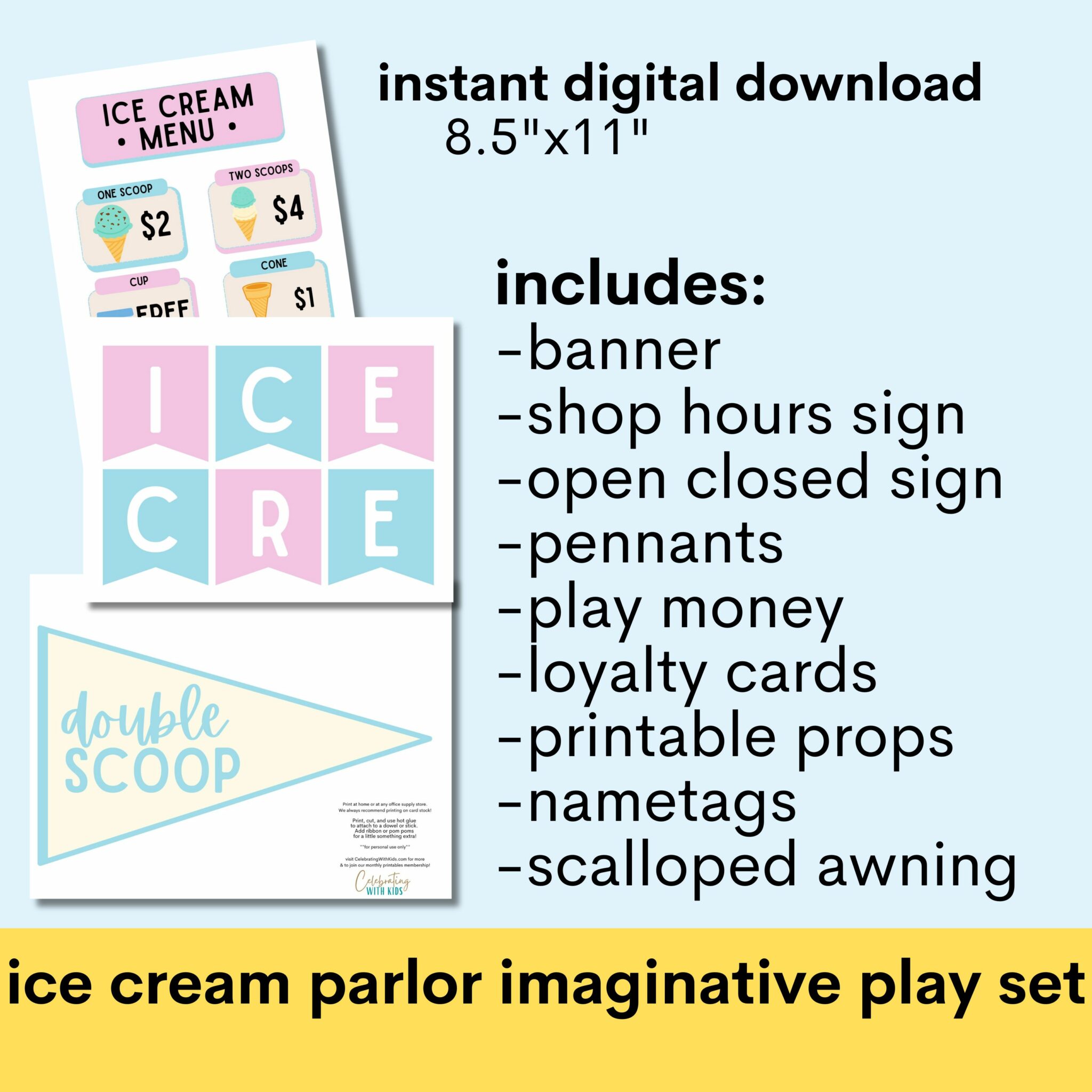 Ice Cream Parlor Dramatic Play Printables Set