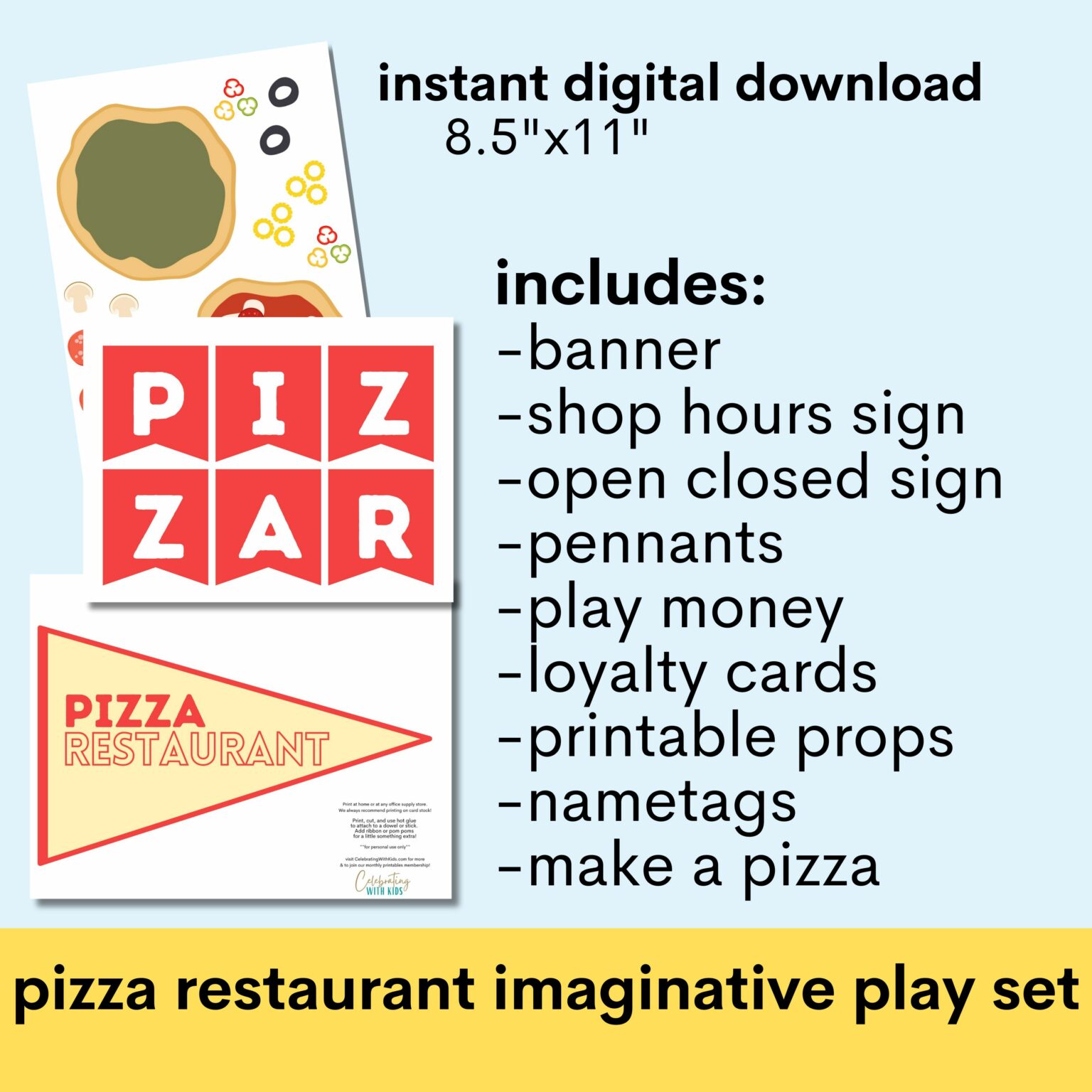 Pizza Restaurant Dramatic Play Printables Set