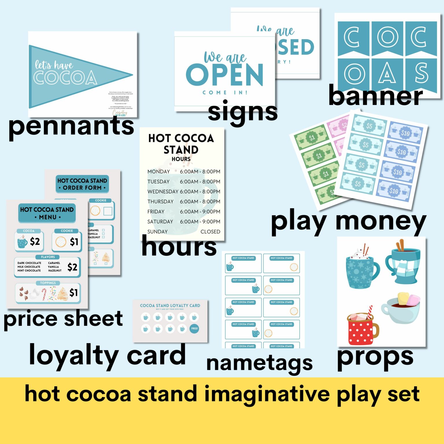 Hot Cocoa Stand Dramatic Play Printables Set