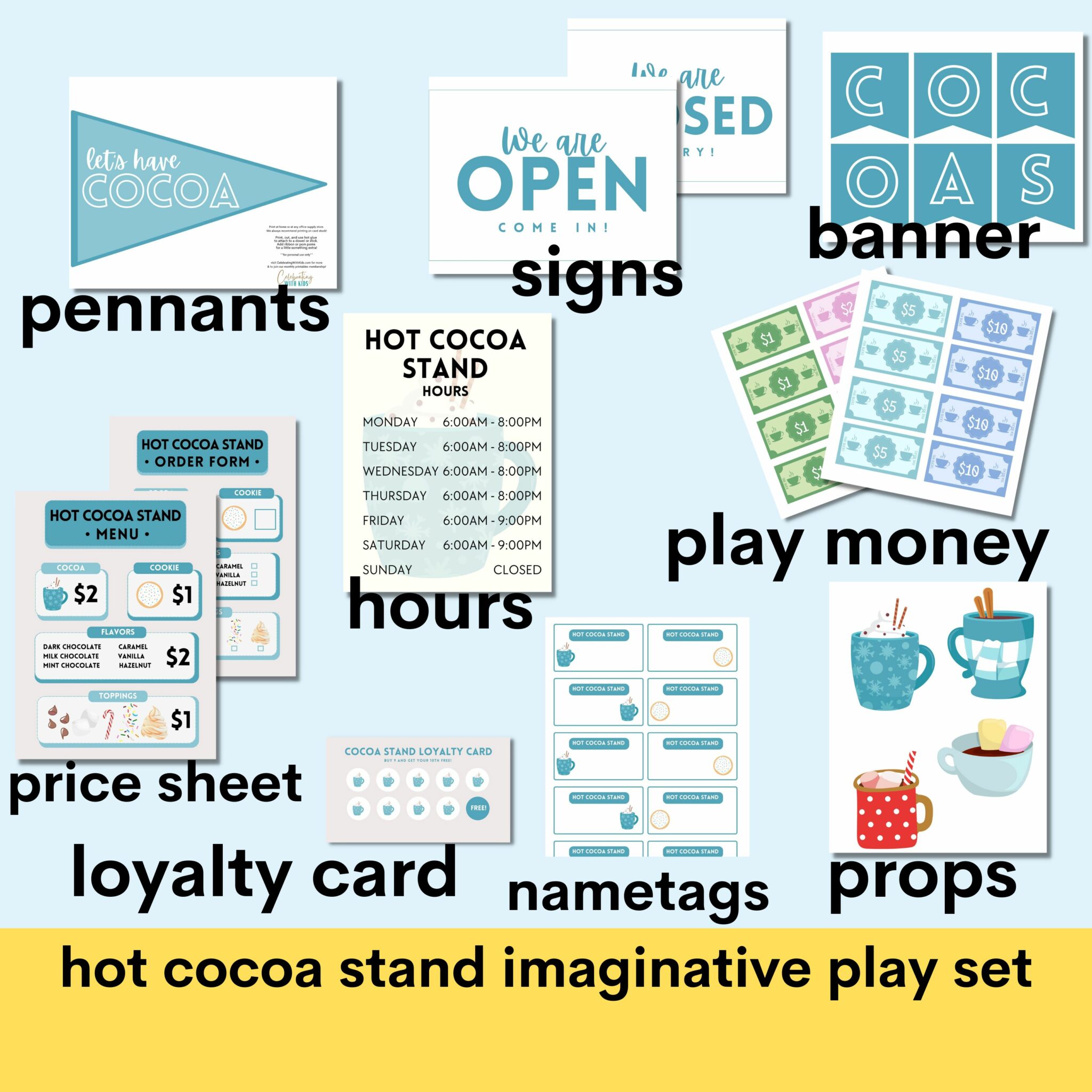 Hot Cocoa Stand Dramatic Play Printables Set