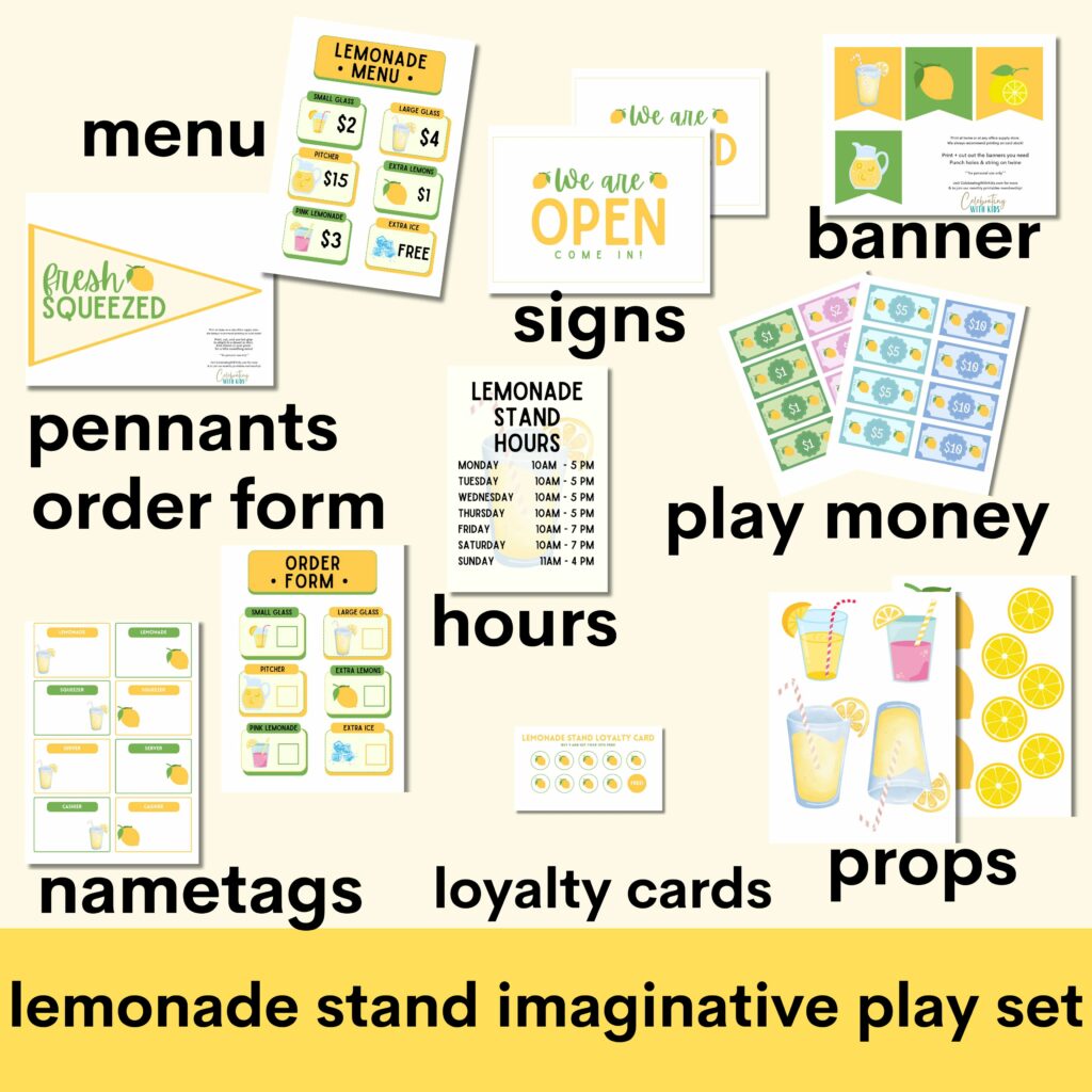 Lemonade Stand Dramatic Play Printables Set